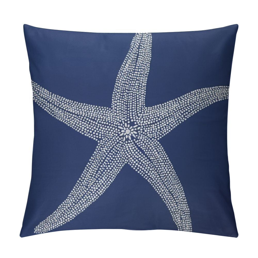 COMIO Seas The Day Throw Pillow Cover Beach Starfish On Navy Blue ...
