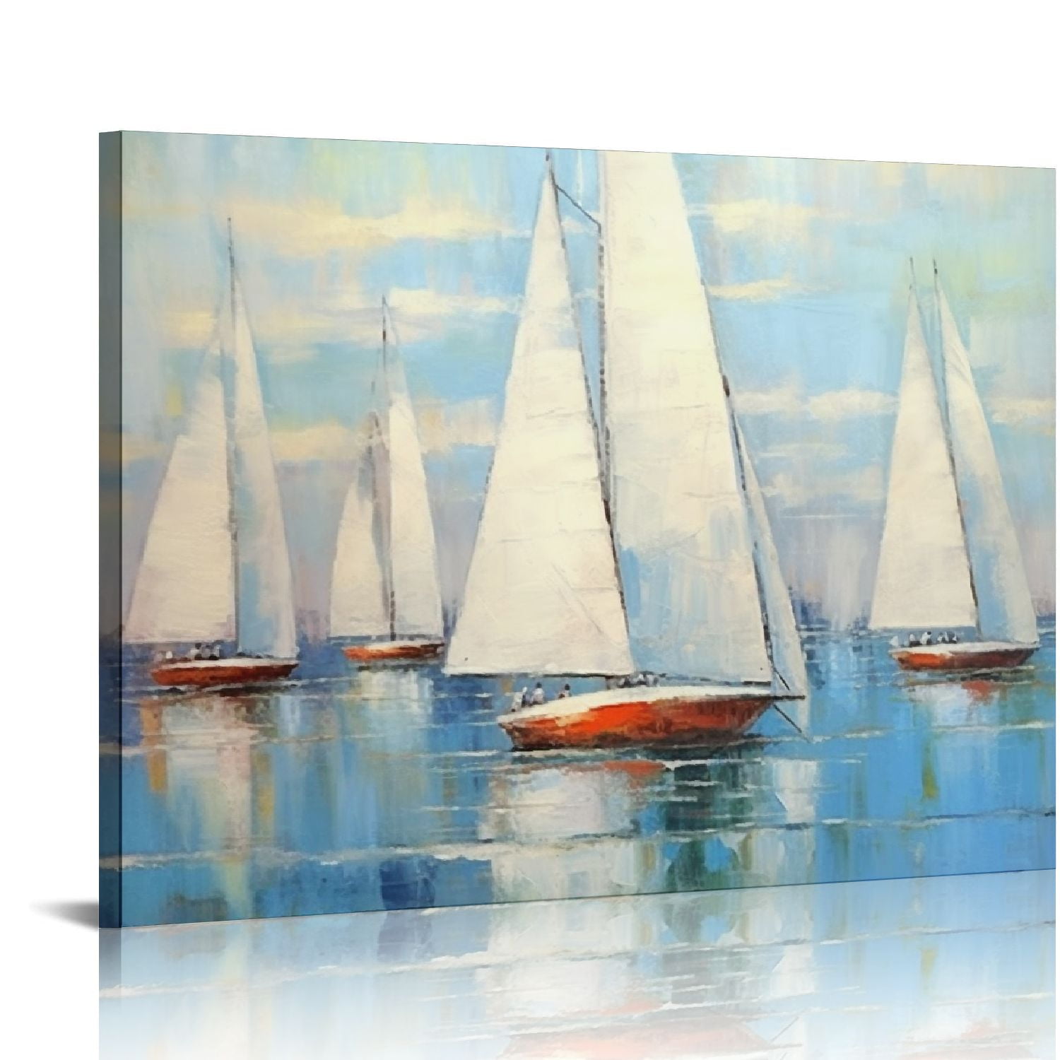 COMIO Seascape Framed Painting Wall Art: Abstract Ocean Artwork Coastal ...