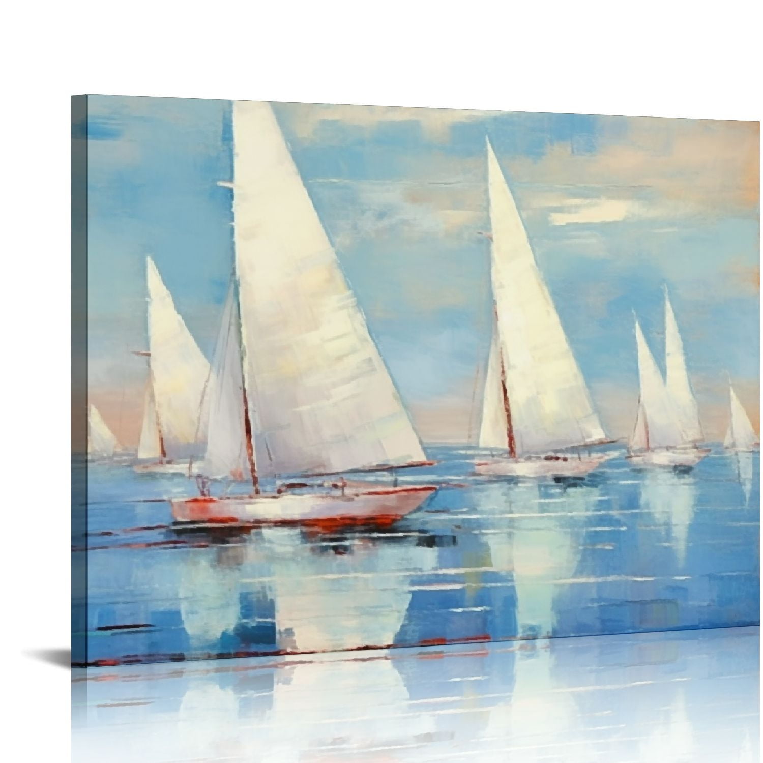 COMIO Seascape Framed Painting Wall Art: Abstract Ocean Artwork Coastal ...