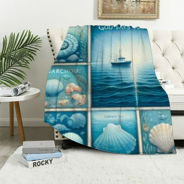 COMIO Seashell Starfish Blanket for Women Men Nautical Sea Turtle Throw ...