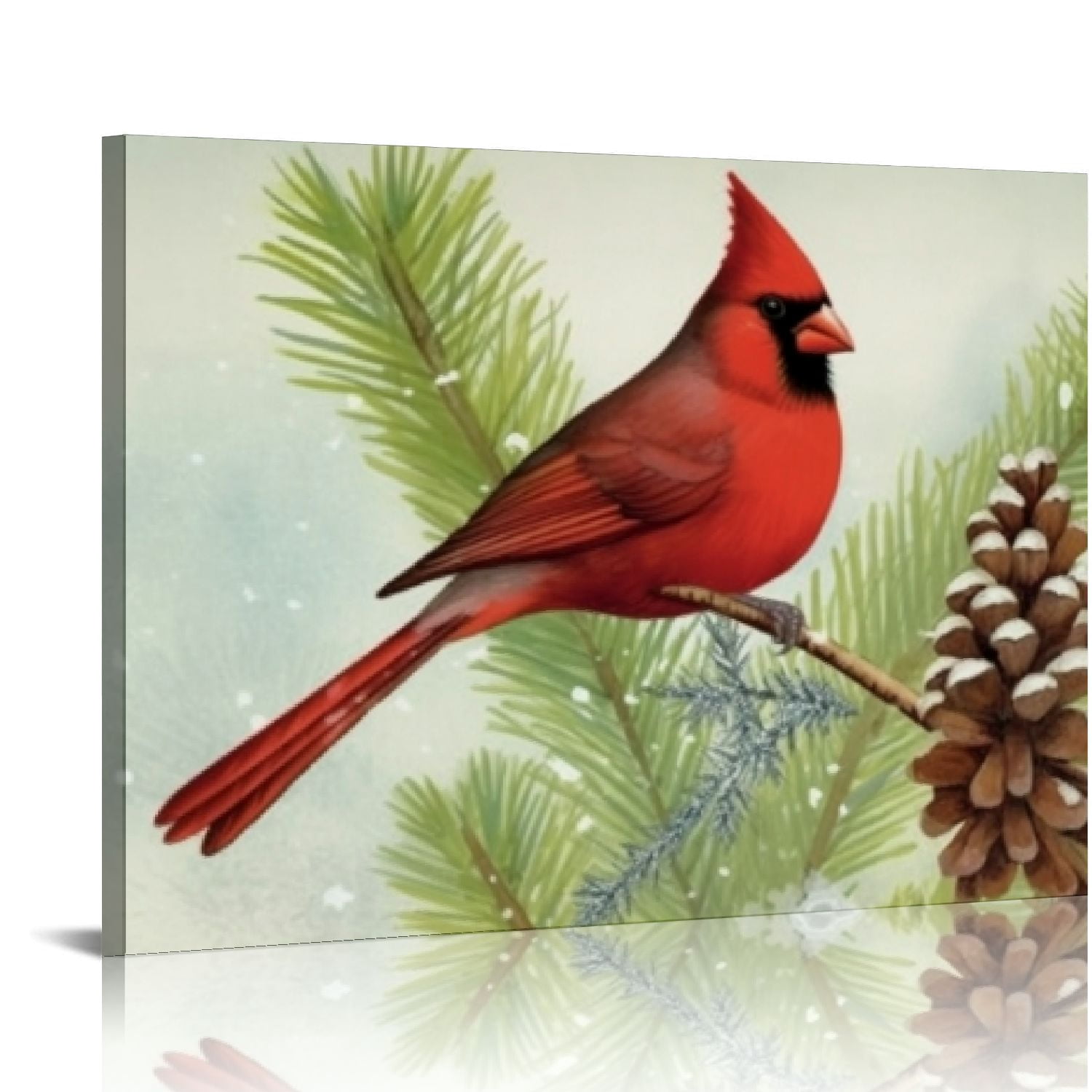 COMIO Seasons Greeting Canvas Print Winter Mistletoe Bird Nut Wall Art ...