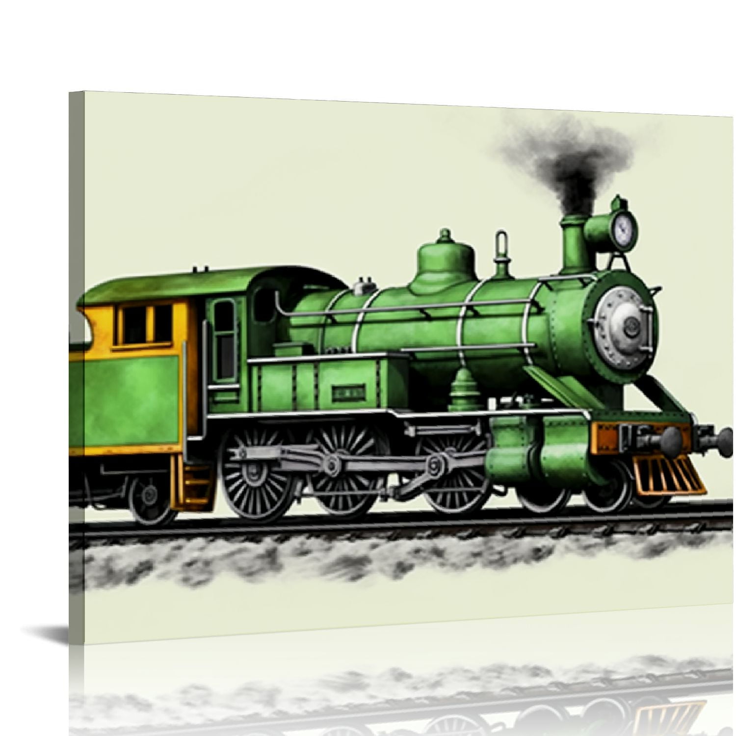 COMIO Set of Green Steam Train Nursery Vehicle Art Canvas Wall Art ...