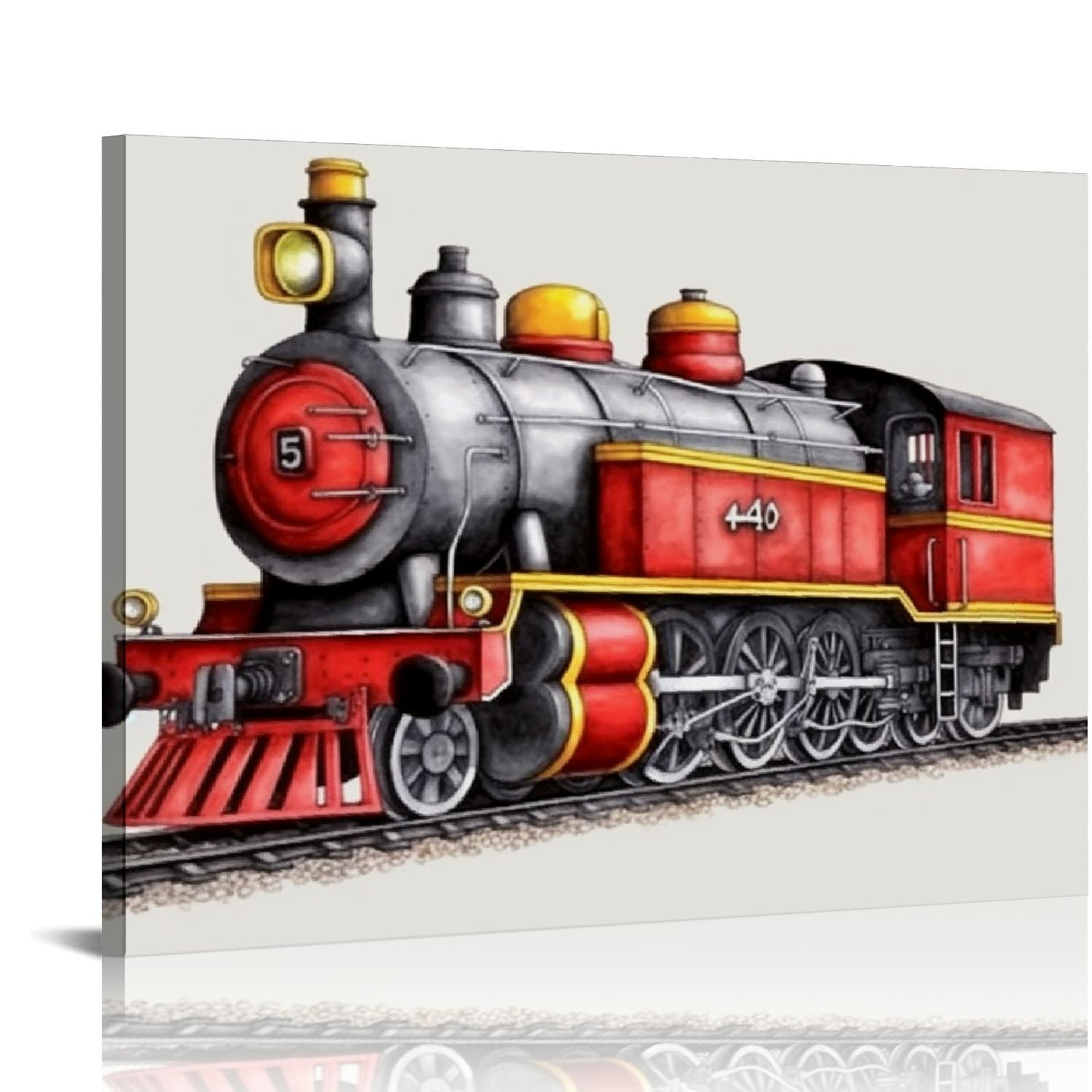 COMIO Set of Retro Red Steam Train Nursery Vehicle Art Canvas Wall Art ...