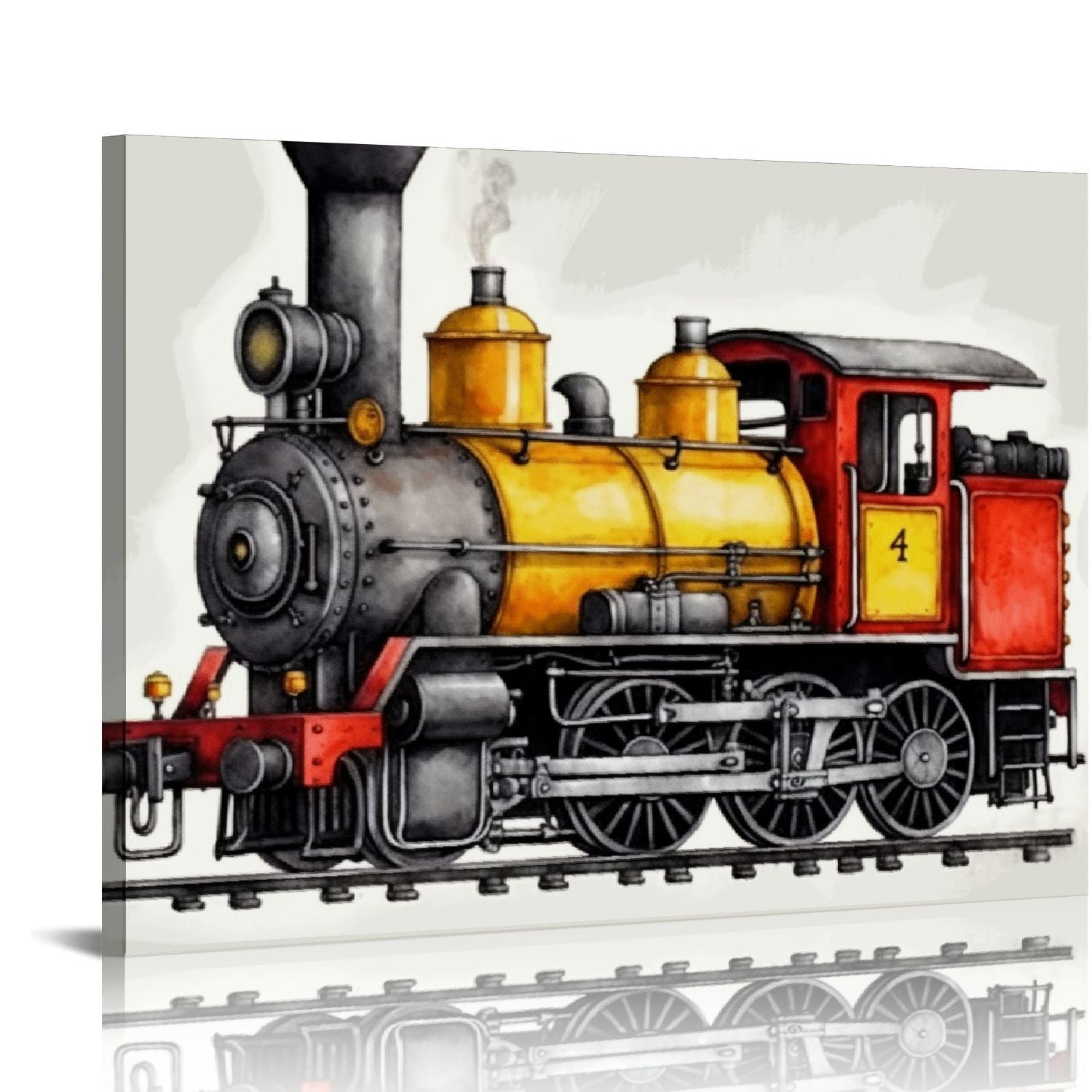 COMIO Set of Steam Train Nursery Vehicle Art Canvas Wall Art Framed ...