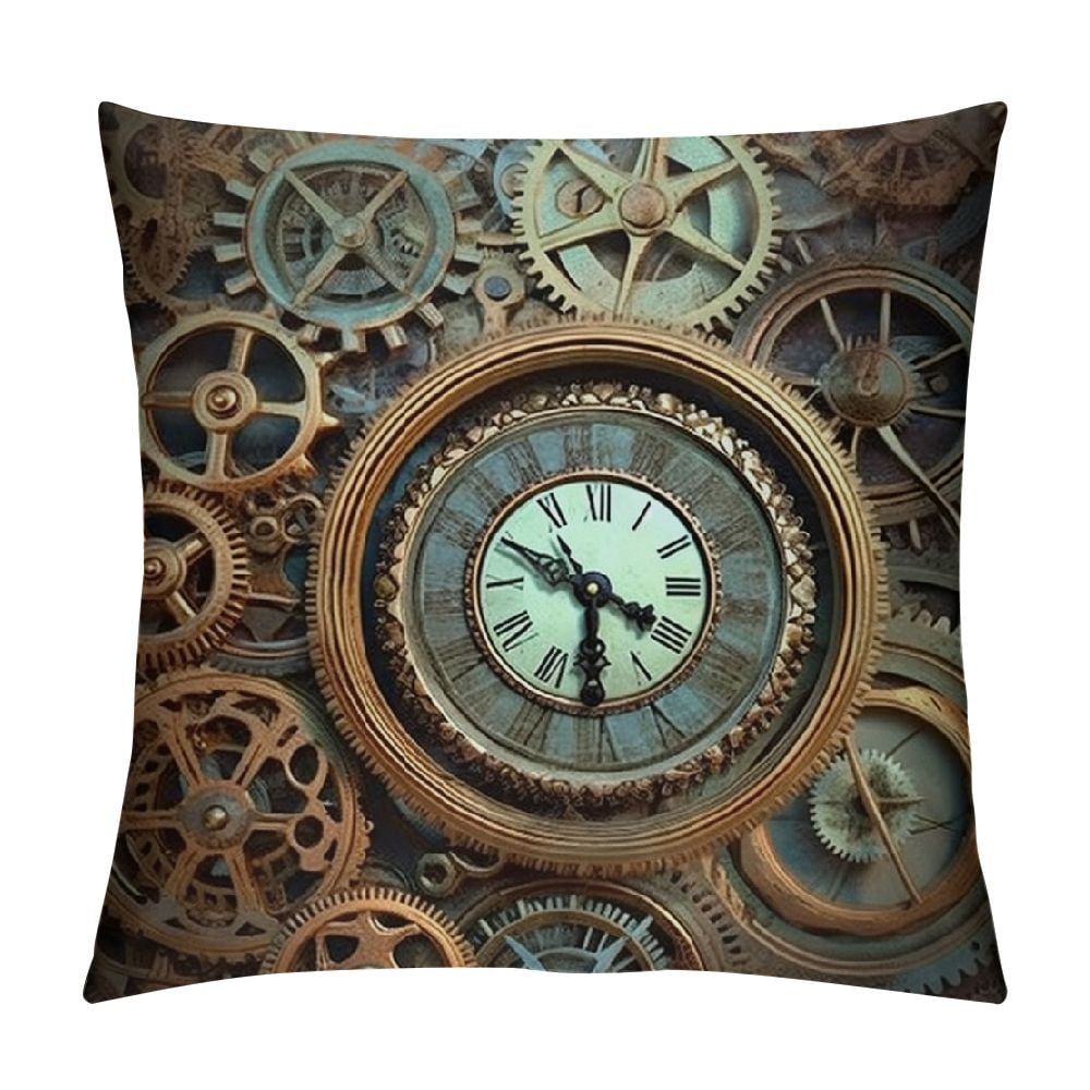MLJA Set of Throw Pillow Cover Rusty Steampunk with Clock and Different ...
