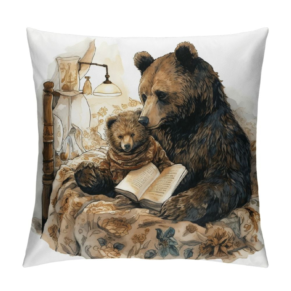 COMIO Set of Vintage Bear Throw Pillow Covers,Cabin Wolf Pattern ...