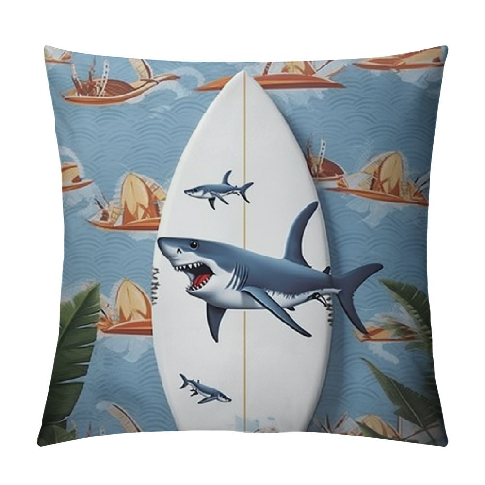 COMIO Shark Surfboard Pillow Covers, Fall Pillow Cover Cushion Case for ...