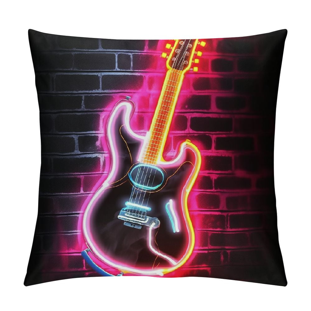 COMIO Shining Guitar Pattern Pillow Cover Musical Instrument Black Wall ...
