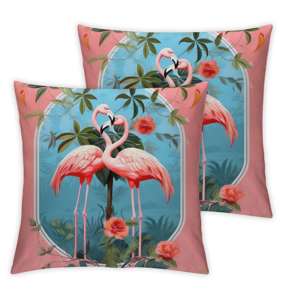 COMIO Short Plush 2-Piece Pillowcase Set Tropical Flower Flamingo White ...