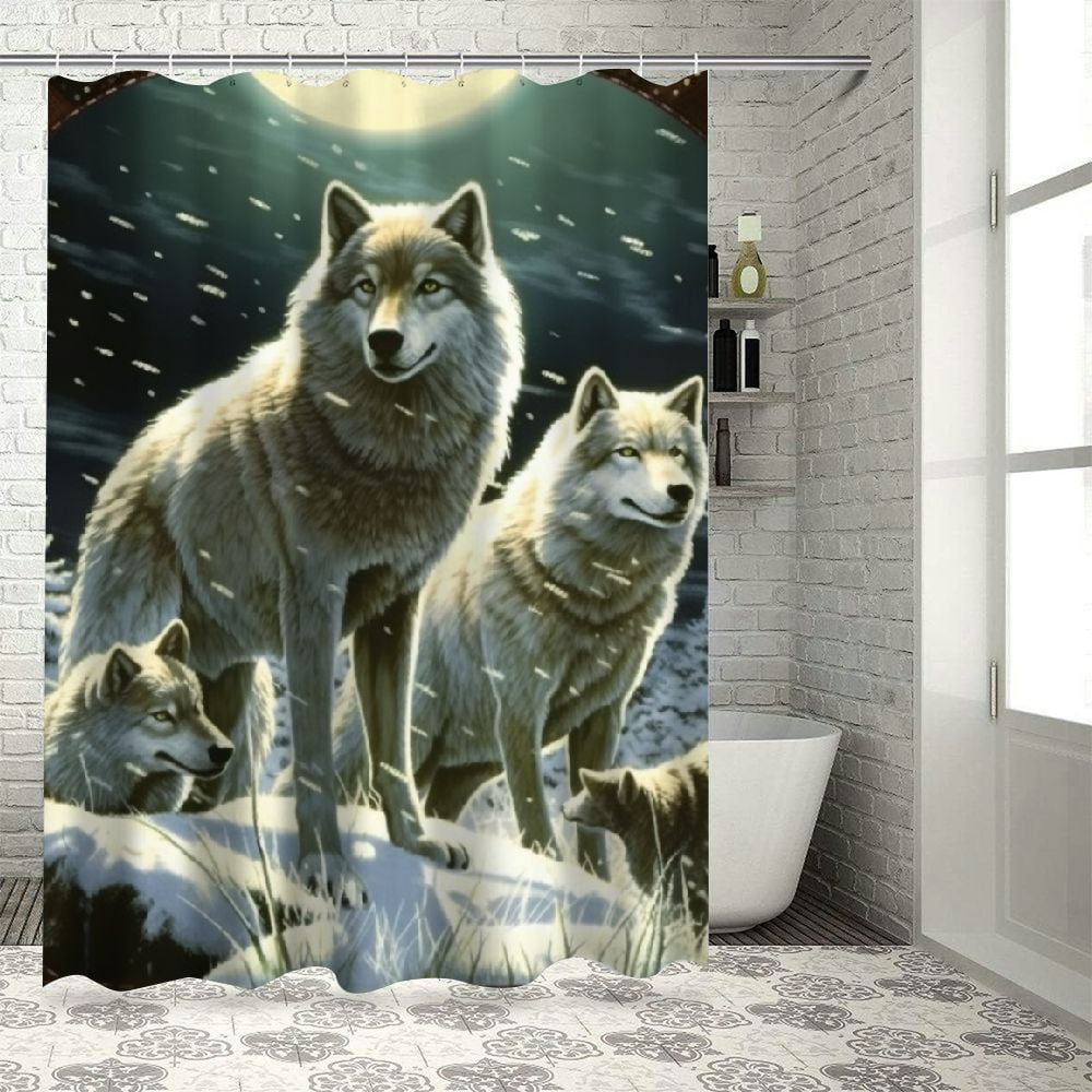 COMIO Shower Curtain Howling Wolf Moonlight Wild Wolves Multiple Sizes ...