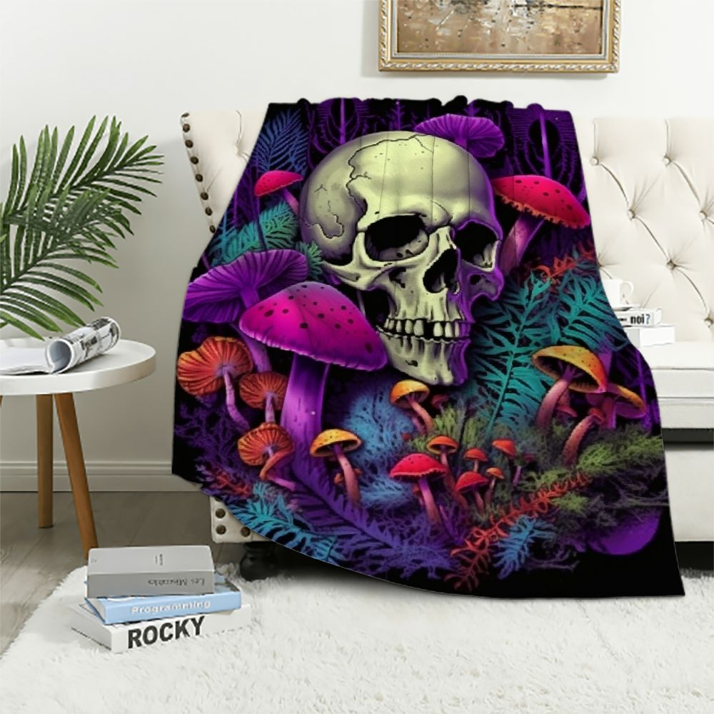 COMIO Skull Blanket Trippy Mushroom Blanket Sugar Skull Sherpa Blanket ...