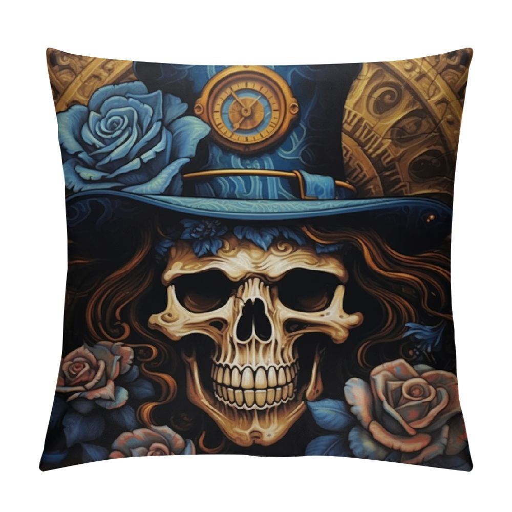 MLJA Skull Steampunk Flower Gold Vintage Throw Pillow Case Pillow Cover ...