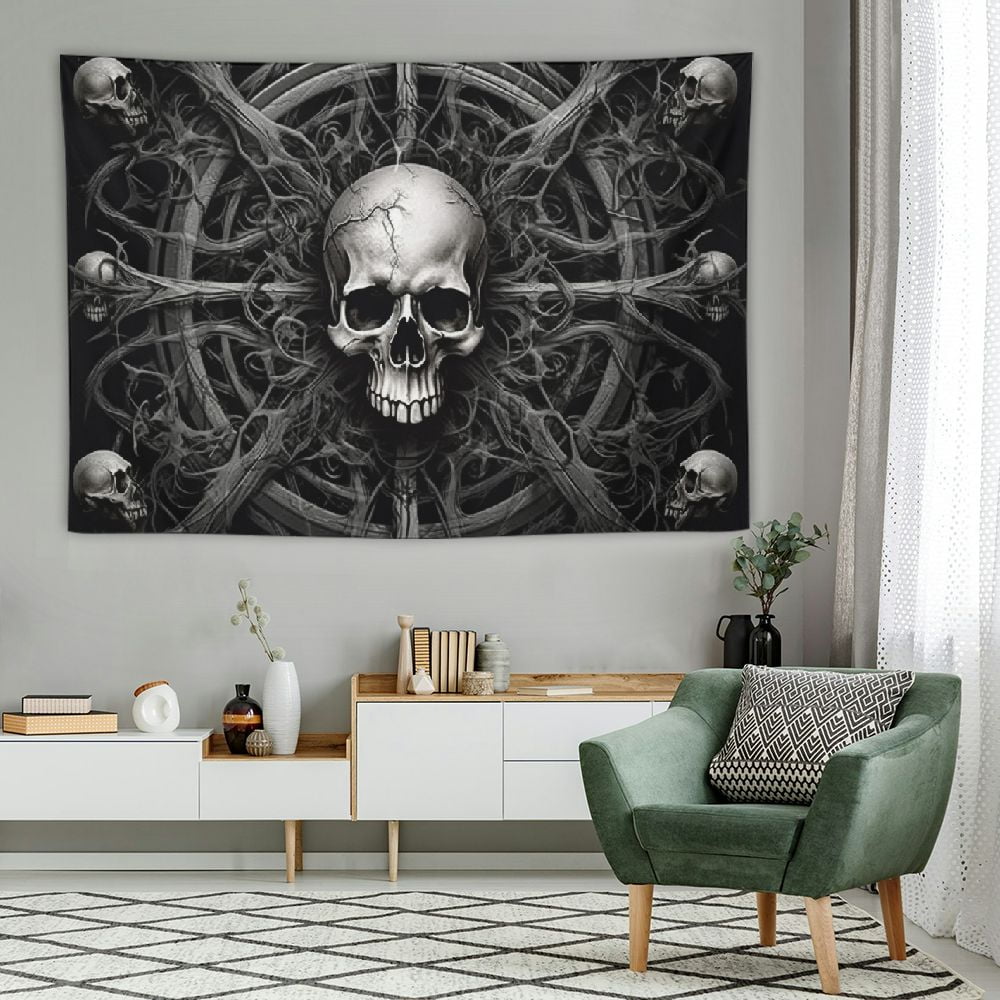 COMIO Skull Tapestry Gothic Black and White Tapestry wall hanging Dark ...