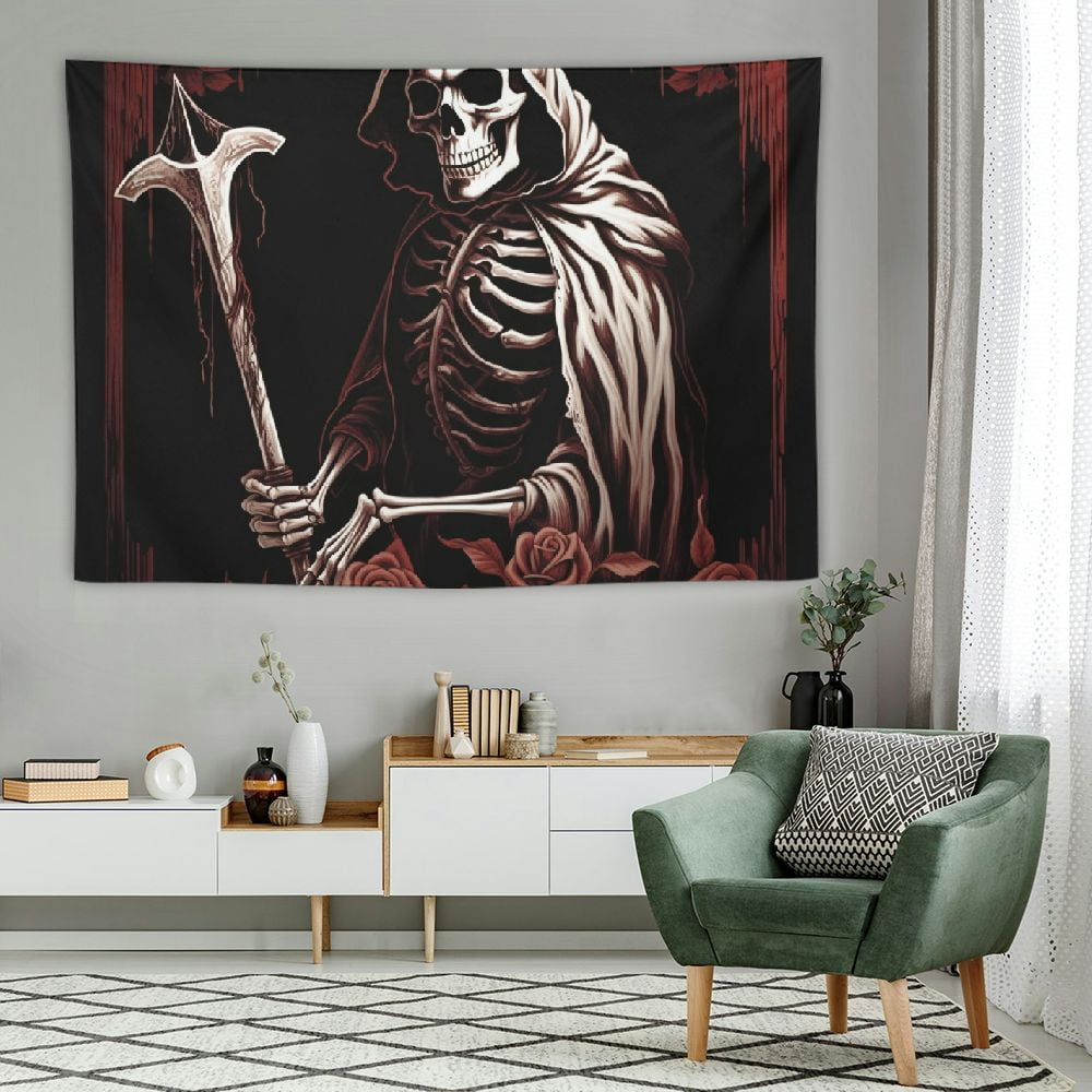 COMIO Skull Wall Hanging Grim Reaper Floral Tapestry Gothic Tarot Card ...