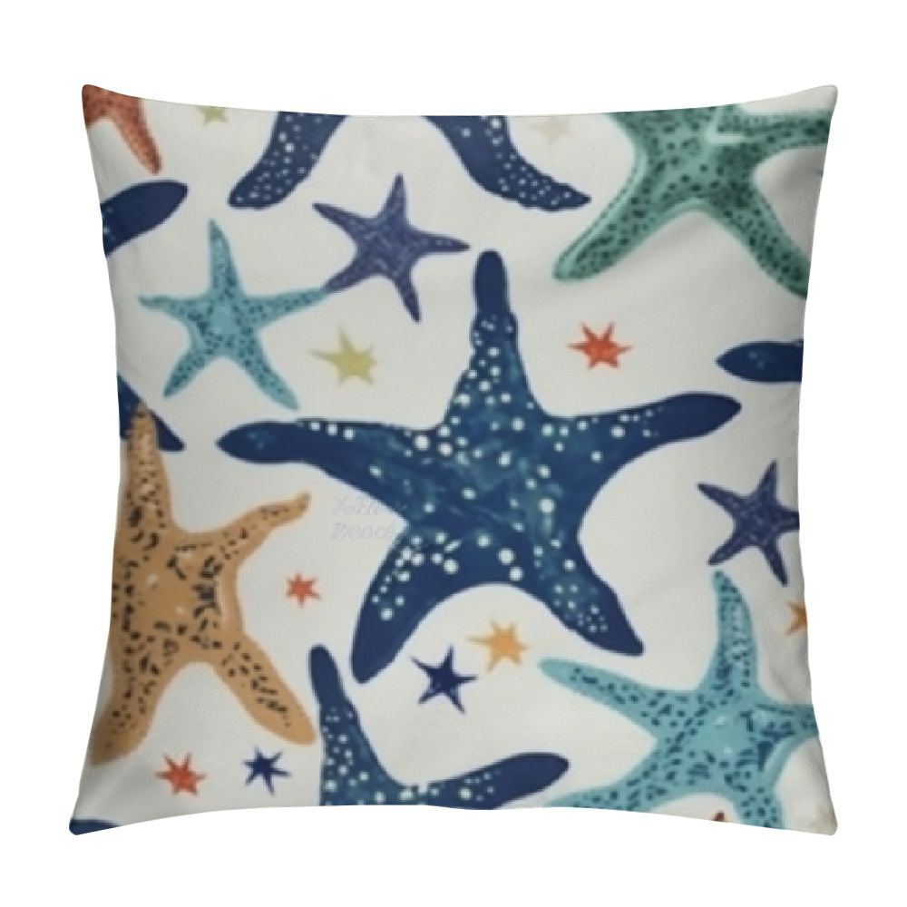 COMIO Sky Blue Nautical Starfish Throw Pillow Covers,Beachy Coastal ...