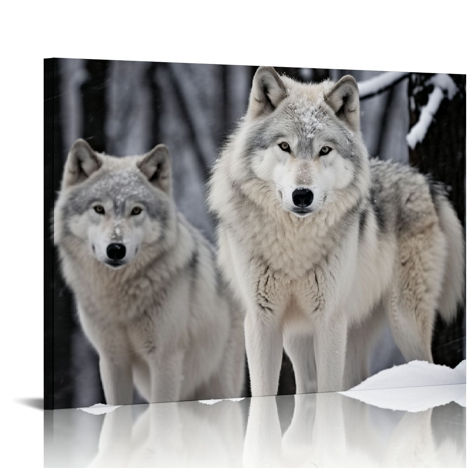 COMIO Snow Wolf Canvas Wall Art - Wolf Family Sit on the Snowfield ...