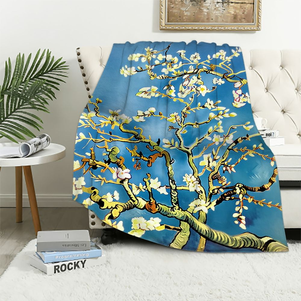 COMIO Soft Cozy Throw Blanket for Couch, Apricot Blossom Van Gogh Tree ...