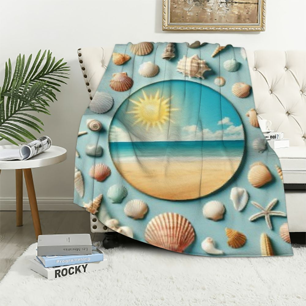 COMIO Soft Flannel Bed Blanket Sea World Sand Conch Starfish Shell ...