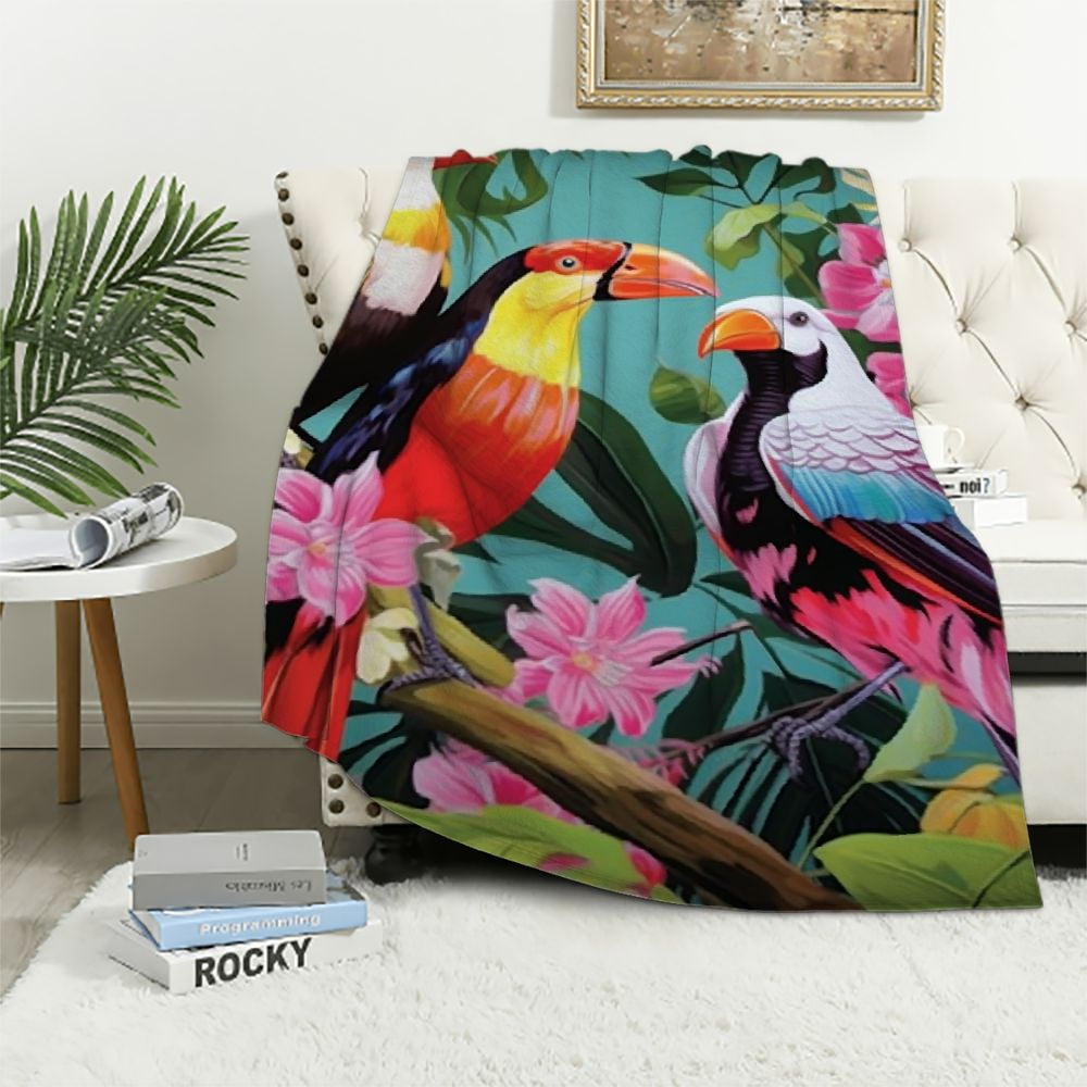 COMIO Soft Plush Blankets Tropical Toucan Parrot Bird Green Palm Leaves ...