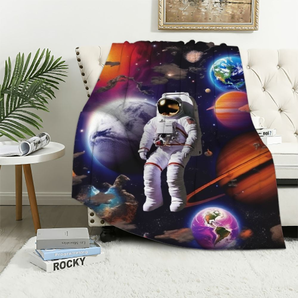 COMIO Space Blanket Galaxy Astronaut Throw Blankets Cozy Flannel ...
