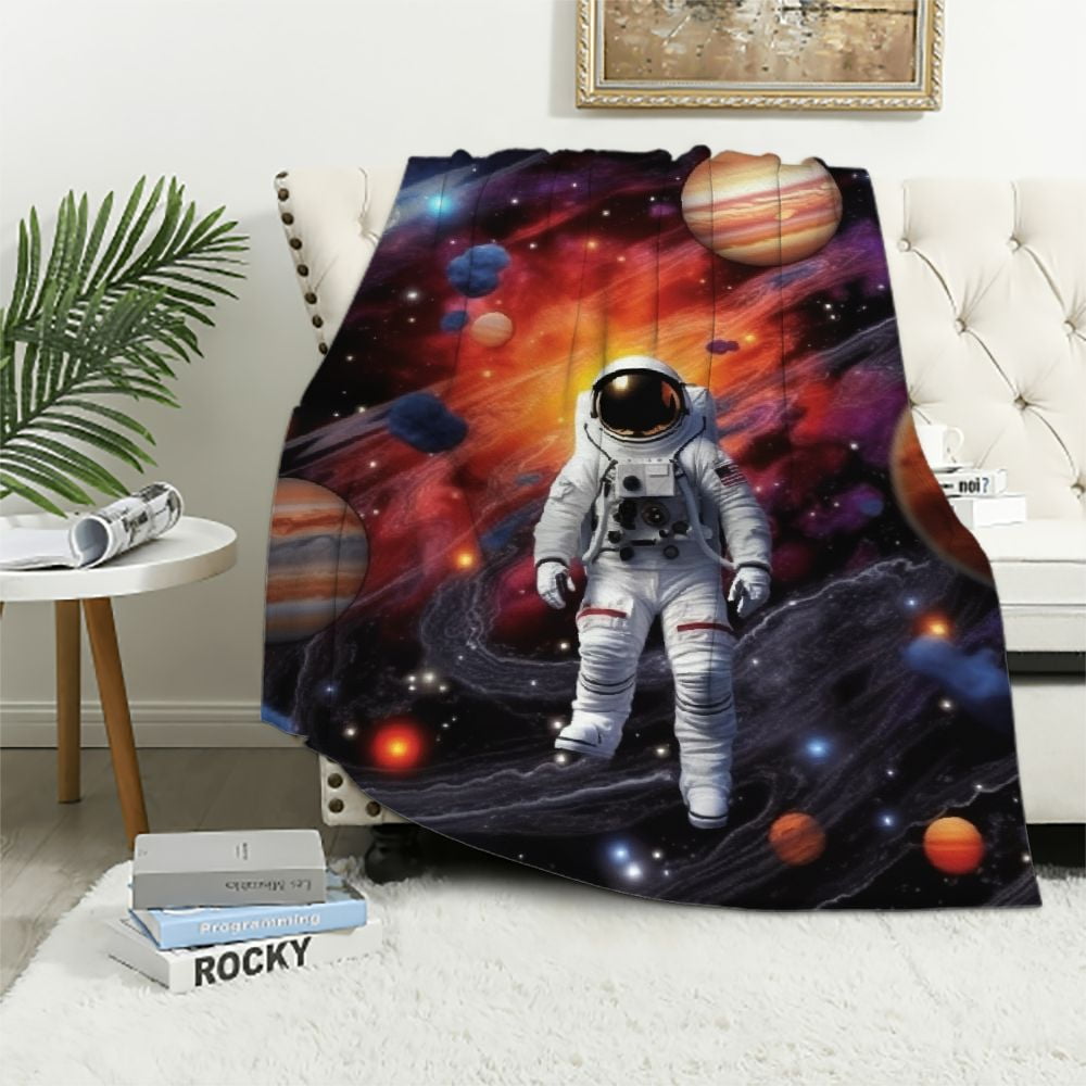 COMIO Space Blanket Galaxy Astronaut Throw Blankets Cozy Flannel ...