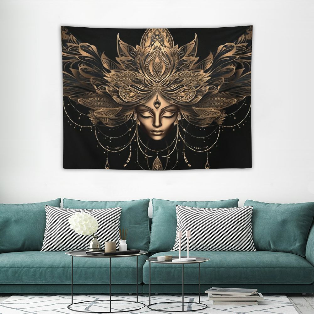 COMIO Spiritual Lotus Tapestry Wall Hanging, Black and Gold Psychedelic ...