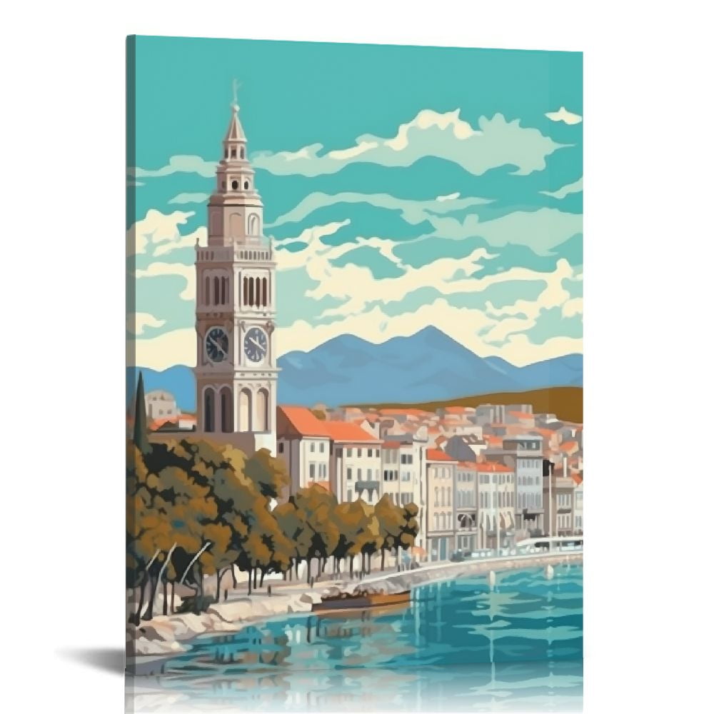 COMIO Split Croatia Skyline Vintage Travel Poster Canvas Wall Home Room ...