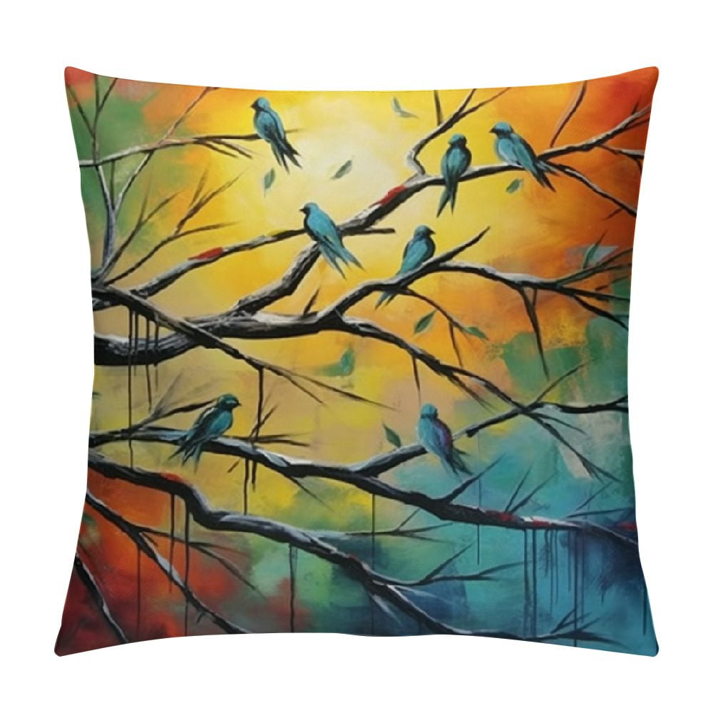 COMIO Spring Birds Throw Pillow Covers , Outdoor Farmhouse Birds Pillow ...