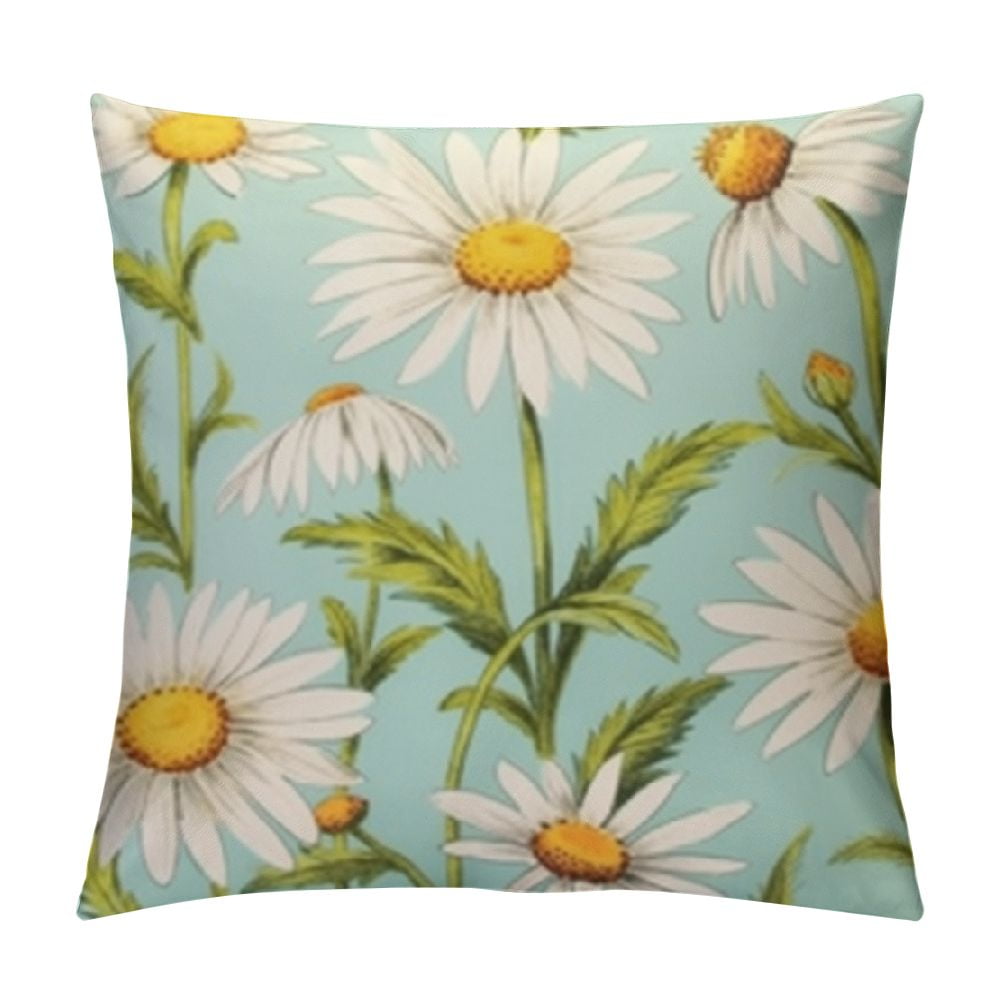 Comio Spring Daisy Floral Throw Pillow Covers Summer Blue And White