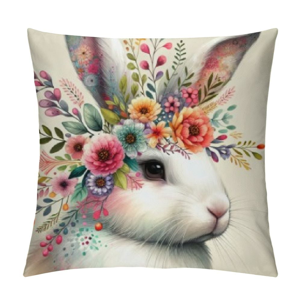COMIO Spring Easter Pillow Covers Cute Bunny Rabbit Floral Easter ...