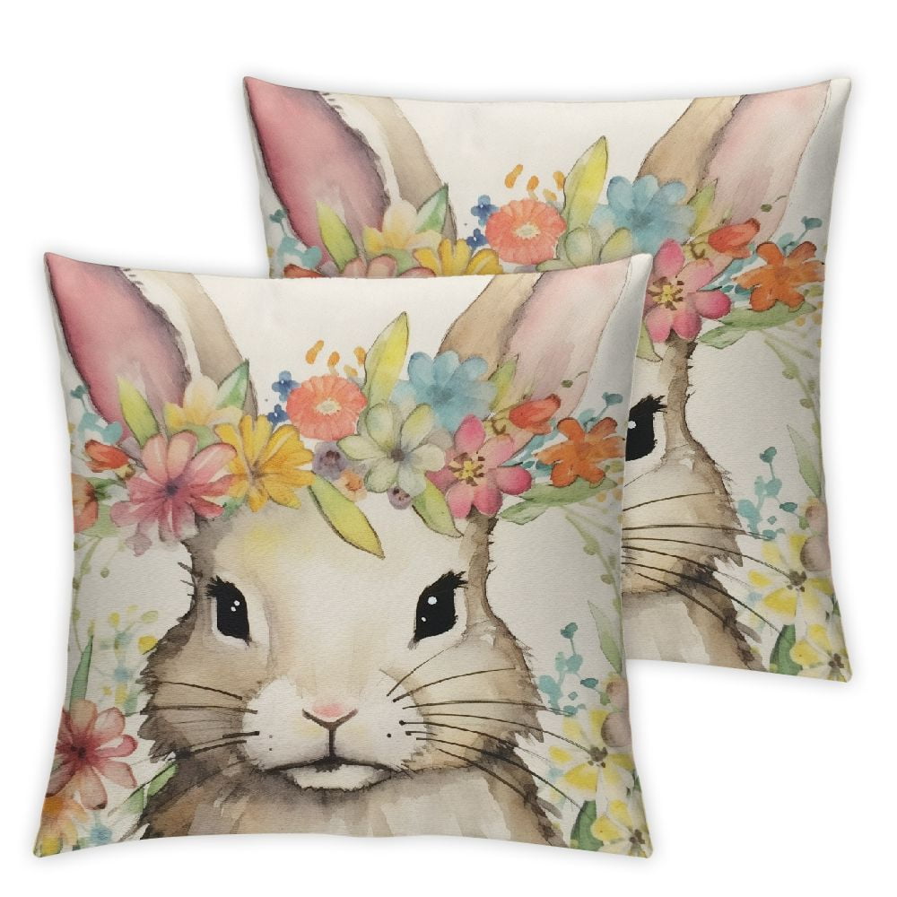 COMIO Spring Easter Pillow Covers Set of 2 Cute Bunny Rabbit Floral ...