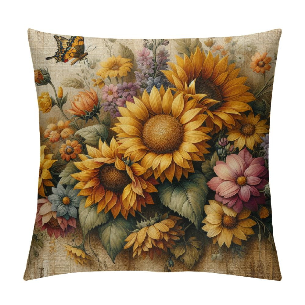 QZHH Spring Floral Throw Pillow Covers Tulips Iris Sunflower Poppy ...