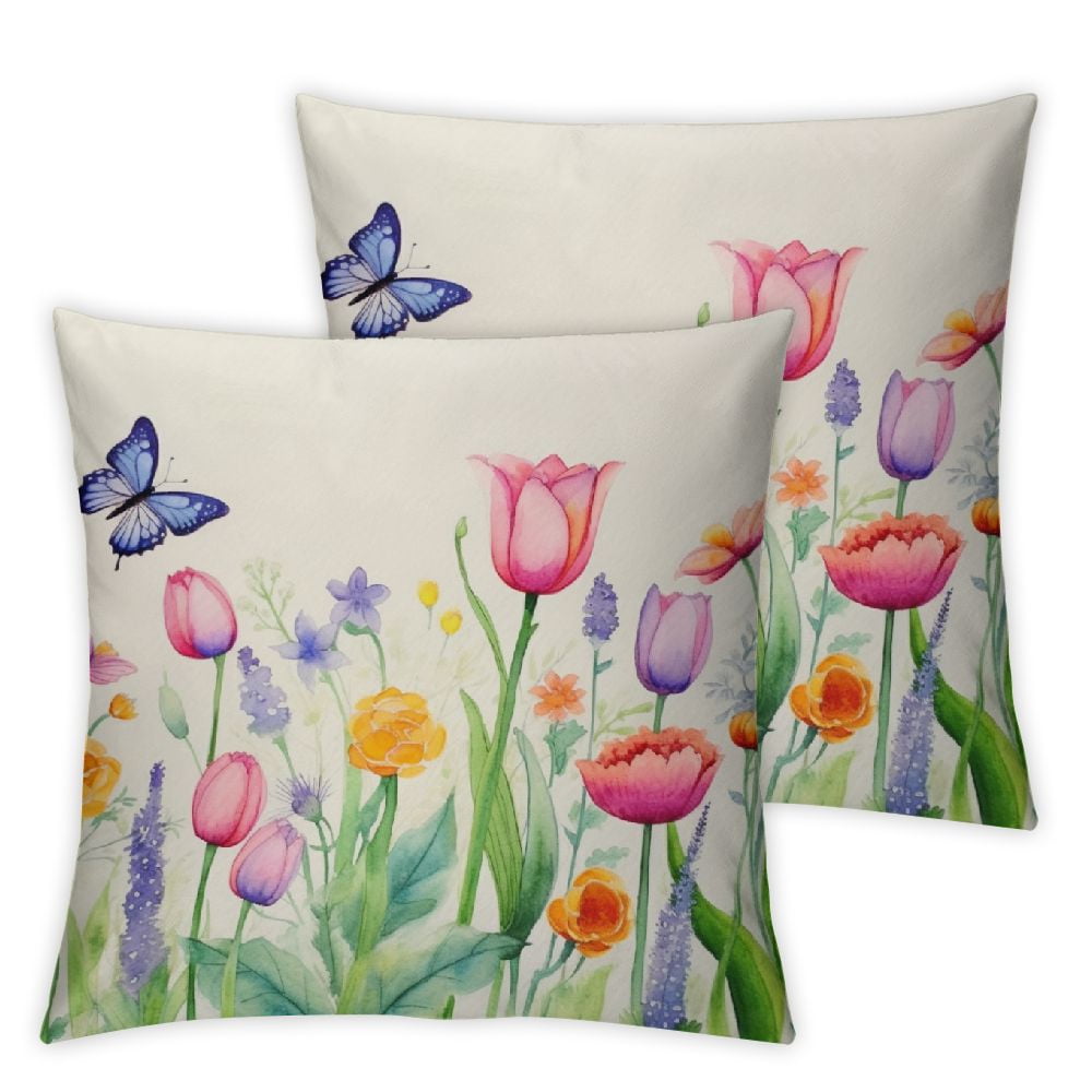 COMIO Spring Flower Butterfly Tulip 2-Piece Short Plush Pillowcase Set ...