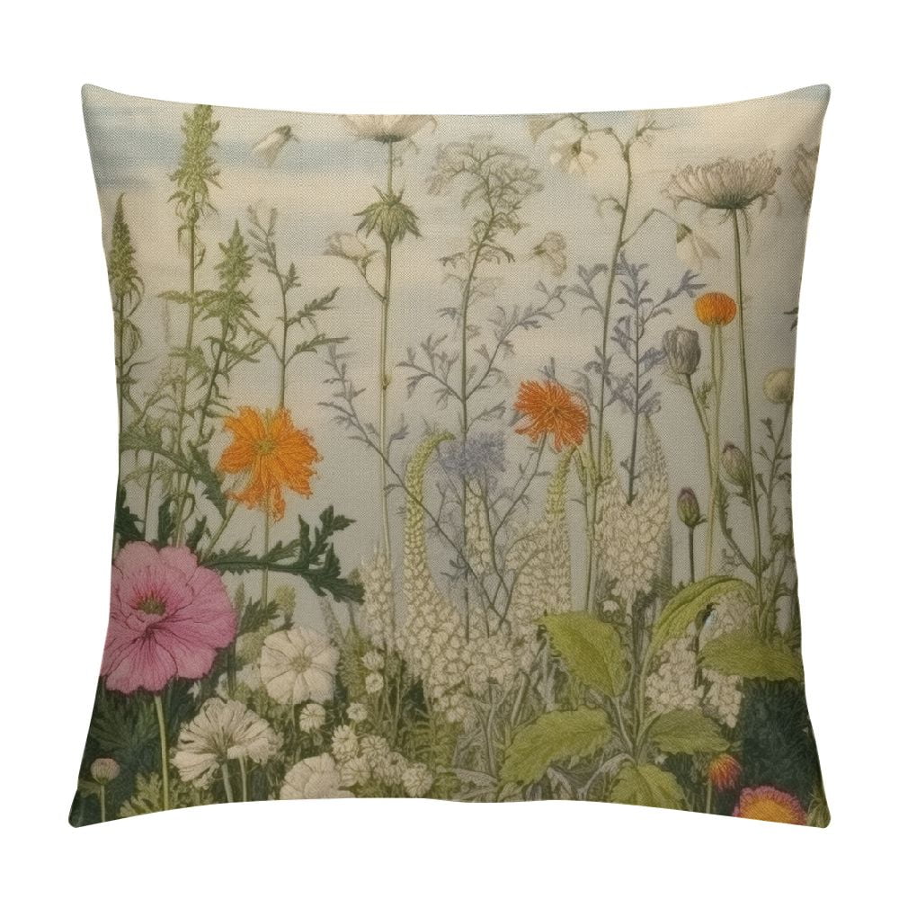 COMIO Spring Flower Pillow Covers, Green Herbs Plant Leaf Floral Throw ...
