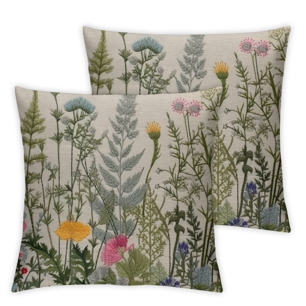COMIO Spring Flower Pillow Covers , Green Herbs Plant Leaf Floral Throw ...