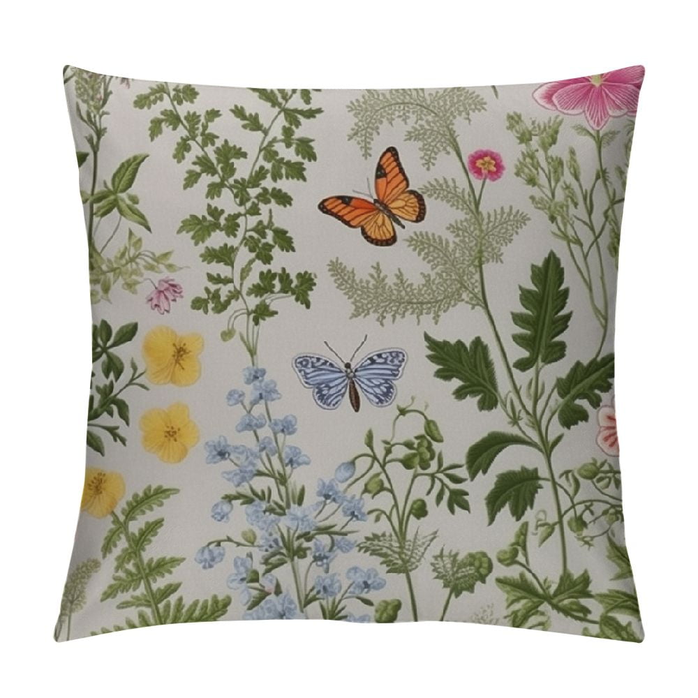 Comio Spring Flower Pillow Covers Sage Green Leaf Floral Throw Pillow
