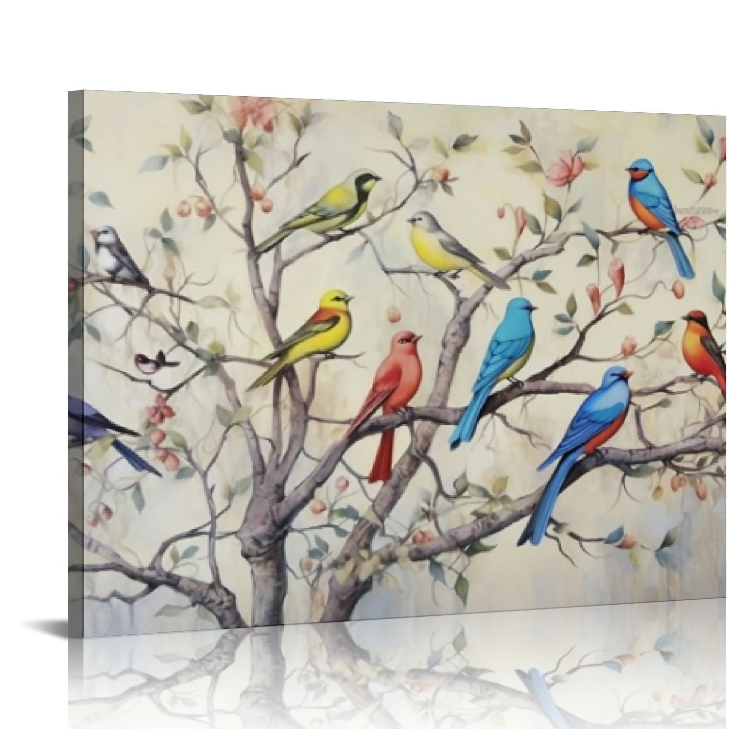 COMIO Spring Flowers Canvas Wall Art Birds on Tree Branches Picture ...
