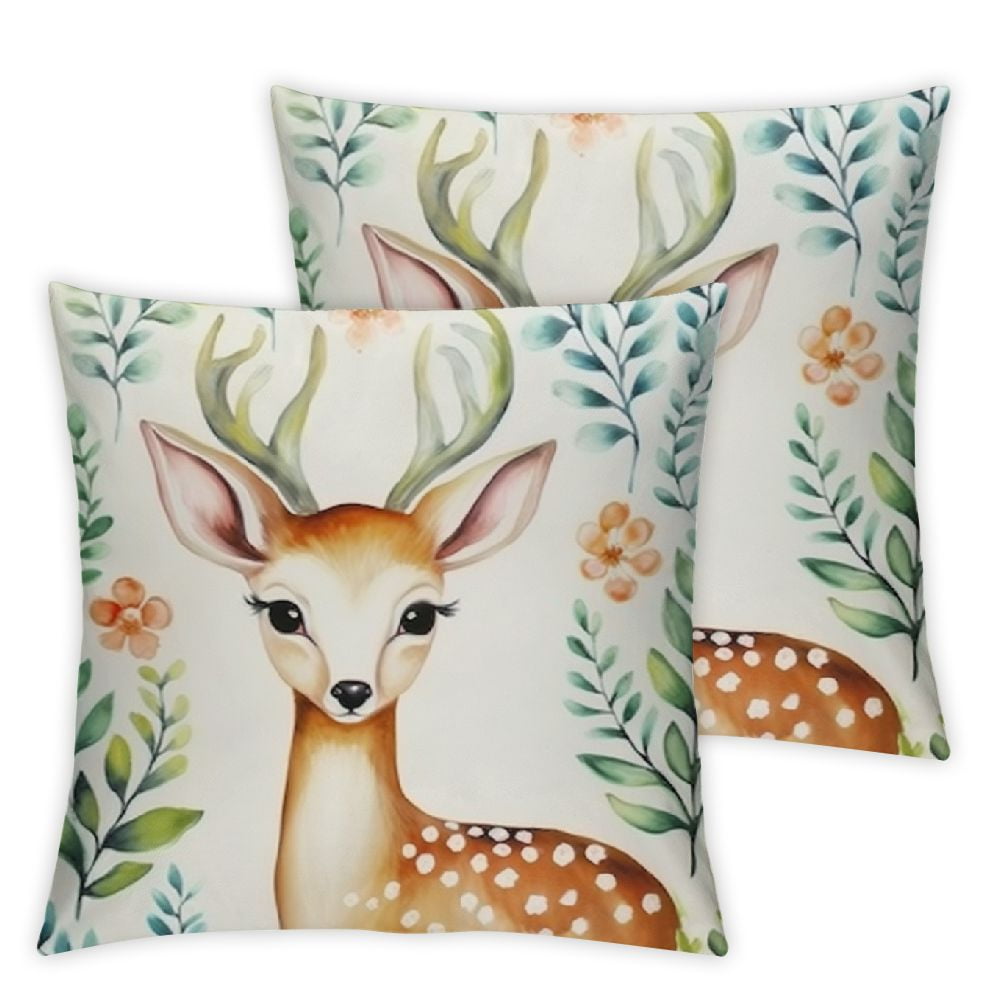 MLJA Animals Throw Pillow Covers Deer Rabbit Bear Green Leaves ...