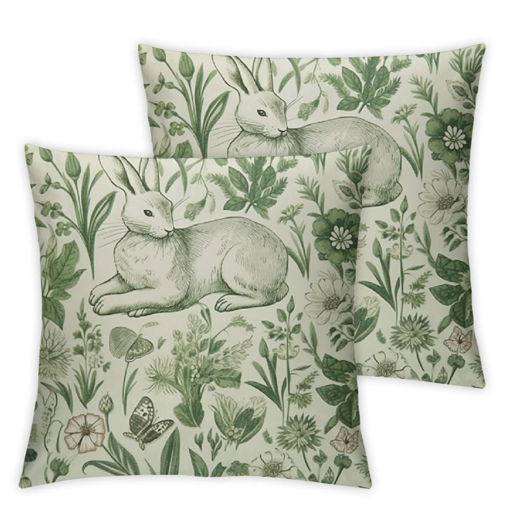 COMIO Spring Green Pillow Covers Set of 2 Rabbit Bunny Floral Leaf ...