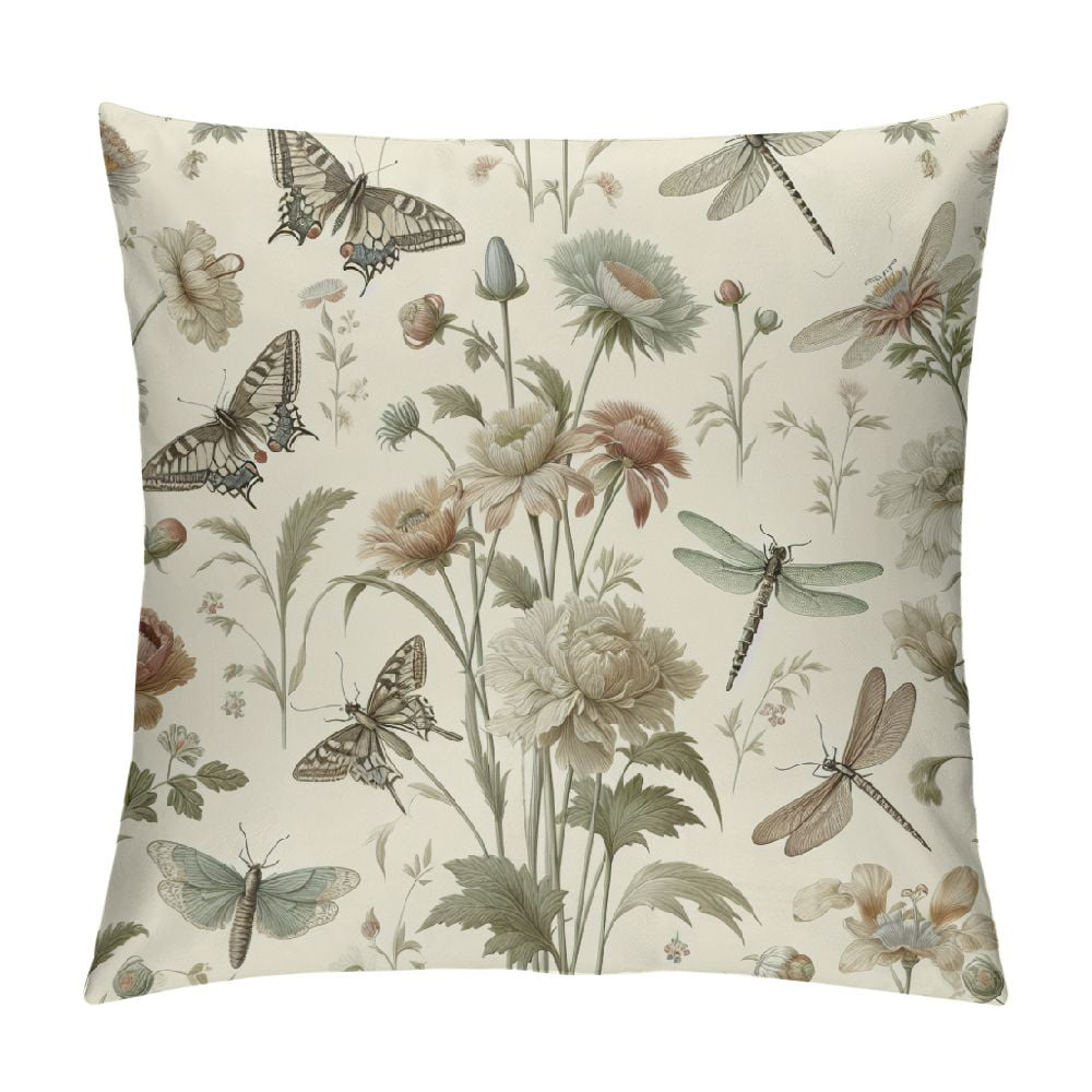 COMIO Spring Pillow Cover,Daisy Dragonfly Butterfly Decorative Flowers ...