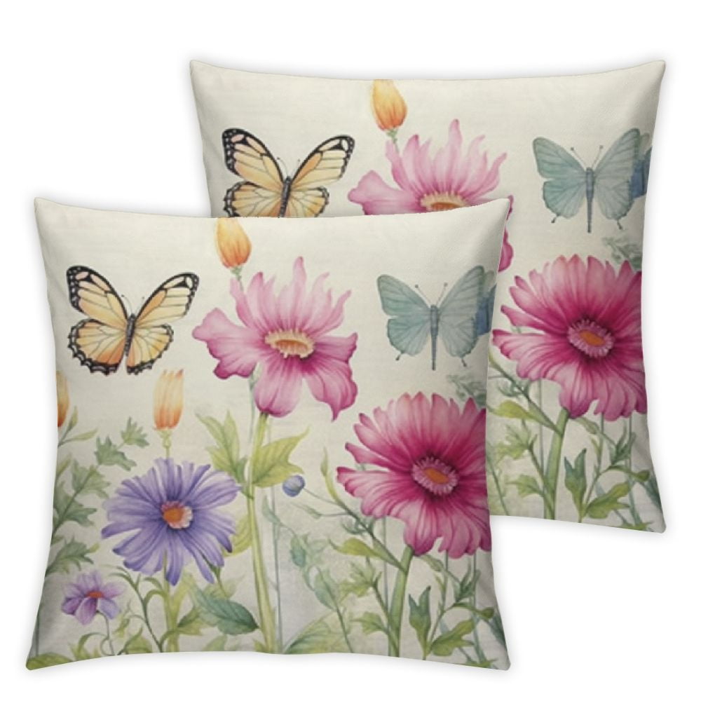 COMIO Spring Pillow Cover Multi Colored Flowers Butterfly Decorations ...