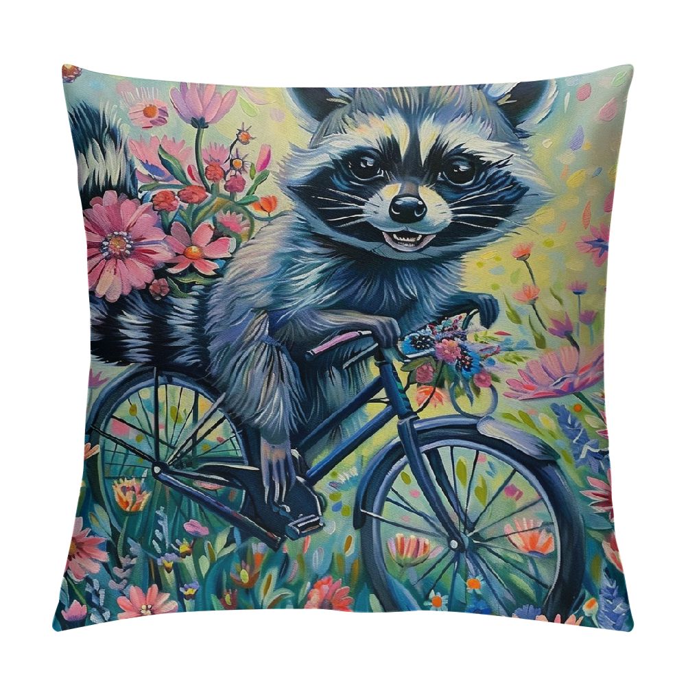 COMIO Spring Pillow Covers Bicycle Raccoon Funny Cute Farmhouse Floral ...
