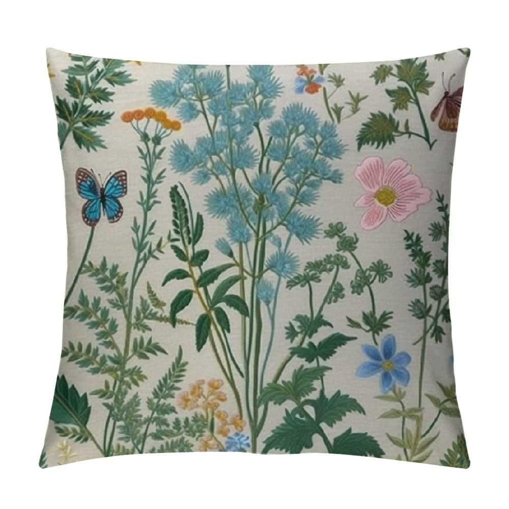 MLJA Spring Pillow Covers,Blue Teal Wild Flower Plant Throw Pillows ...