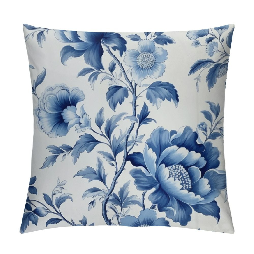 COMIO Spring Pillow Covers Floral Watercolors Tree Chinoiserie Blue and ...