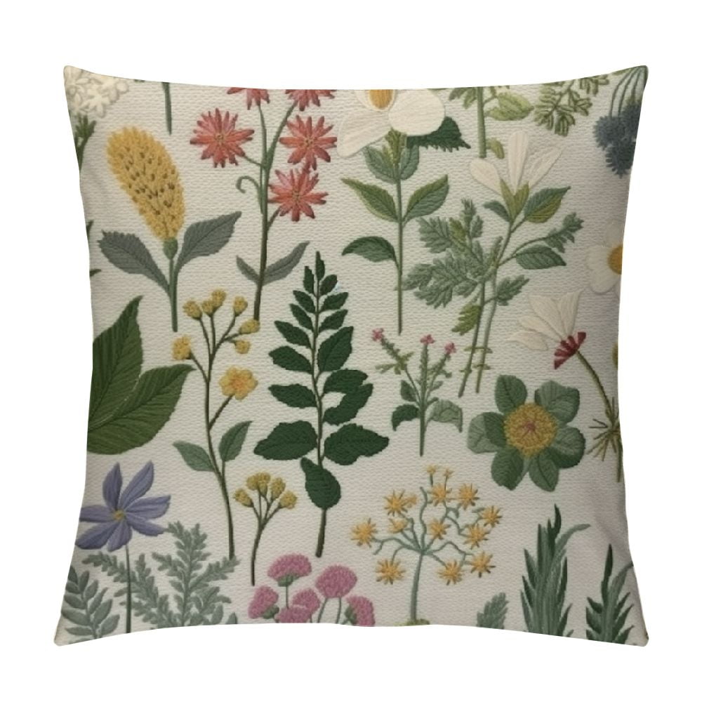 COMIO Spring Pillow Covers, Sage Green Herb Wild Floral Decorative ...