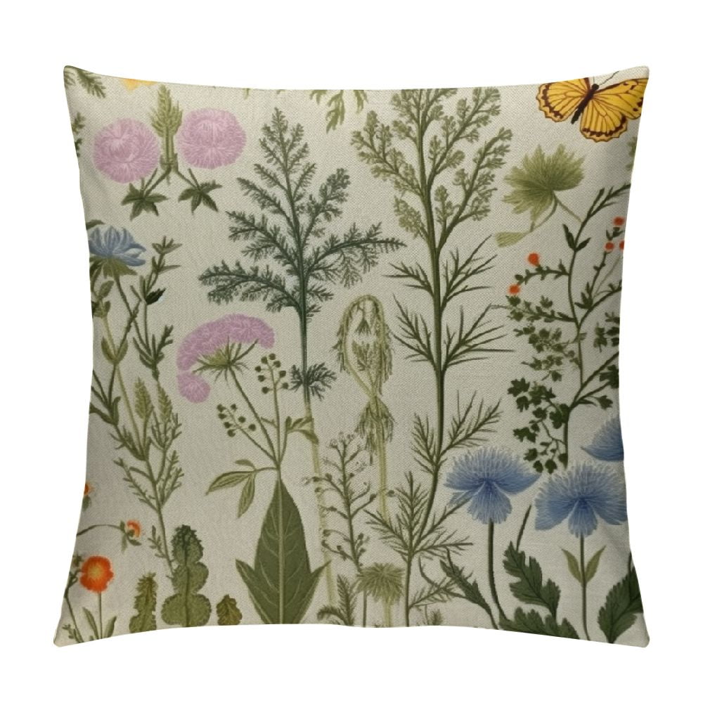 COMIO Spring Pillow Covers Sage Green Wild Flower Plant Throw Pillows ...