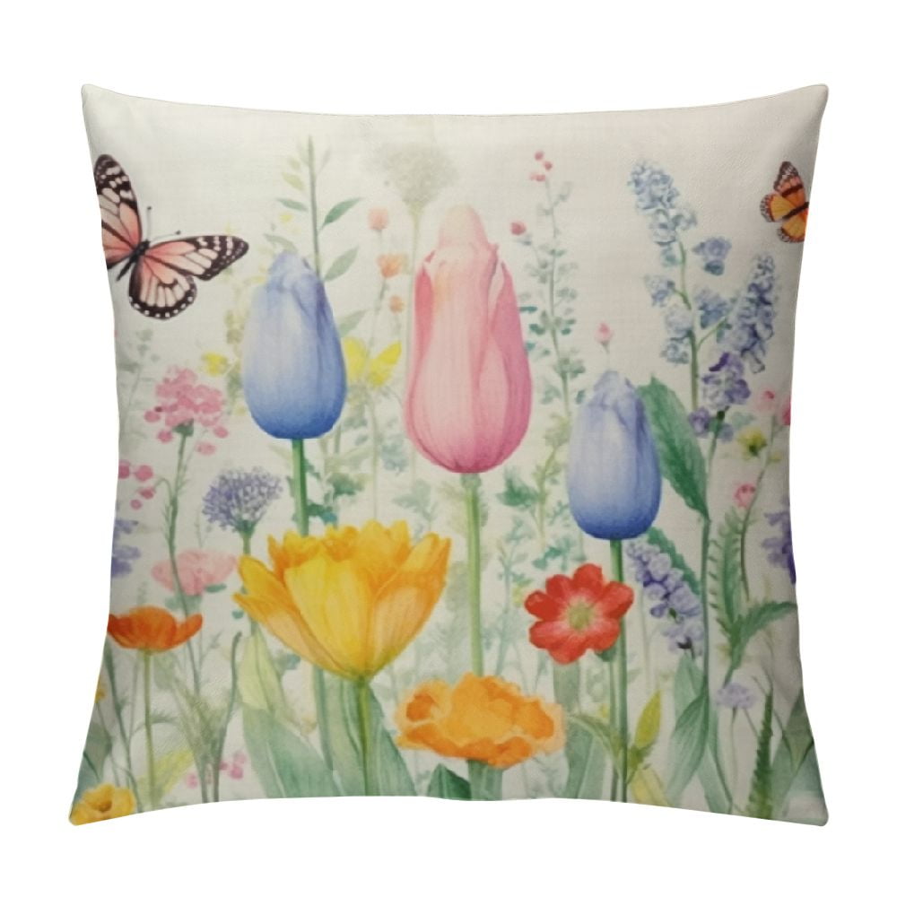 COMIO Spring Pillow Covers, Tulip Lavender Butterfly Throw Pillow ...