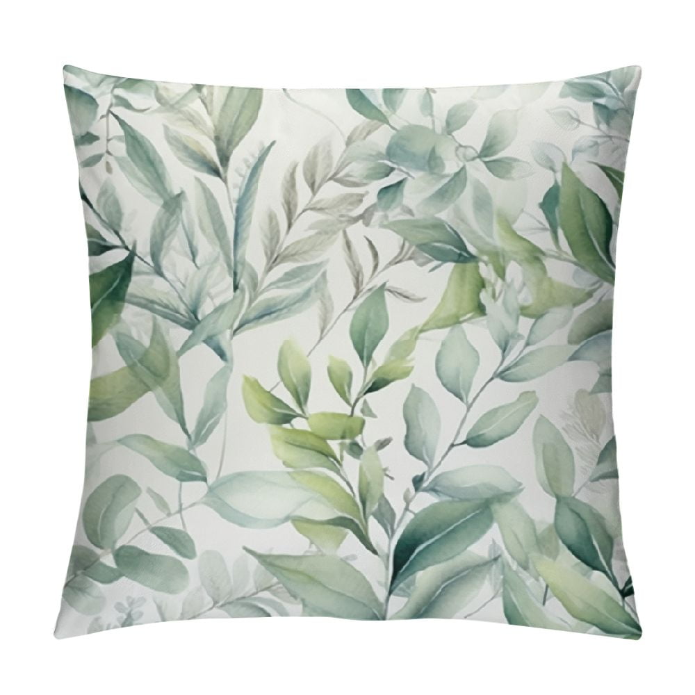 COMIO Spring Sage Green Leaf Pillow Covers, Eucalyptus Floral ...