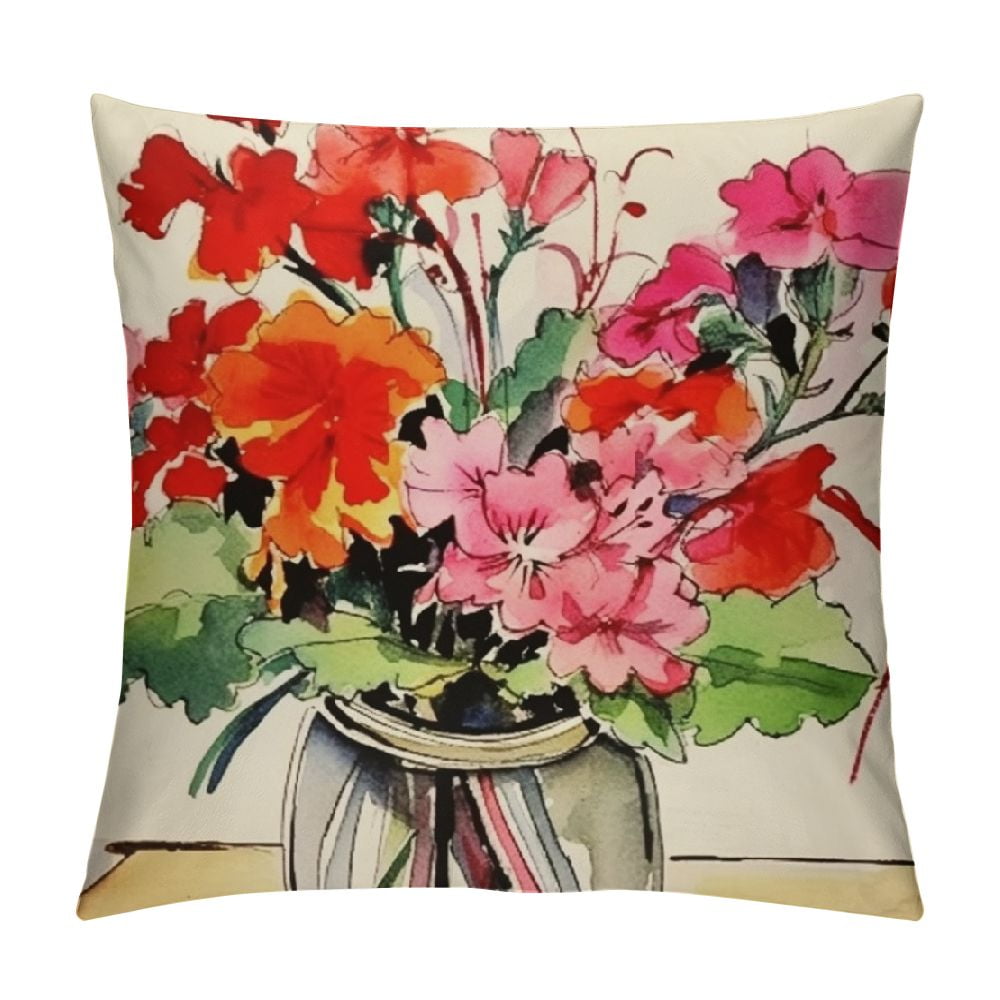 COMIO Spring Summer Geranium Flowers Decorative Throw Pillow Cover ...