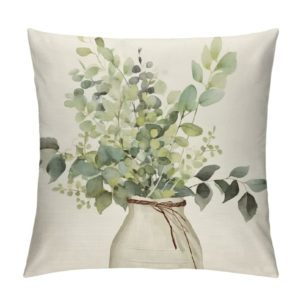 COMIO Spring Summer Leaf Pillow Covers Watercolor Eucalyptus Leaves ...